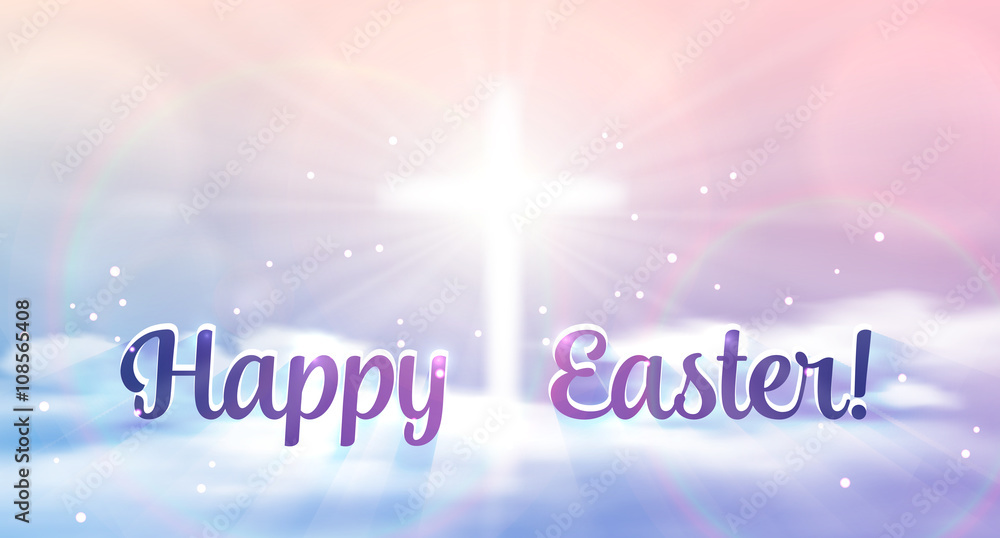 Easter banner with text 'Happy Easter', shining across and heaven with ...
