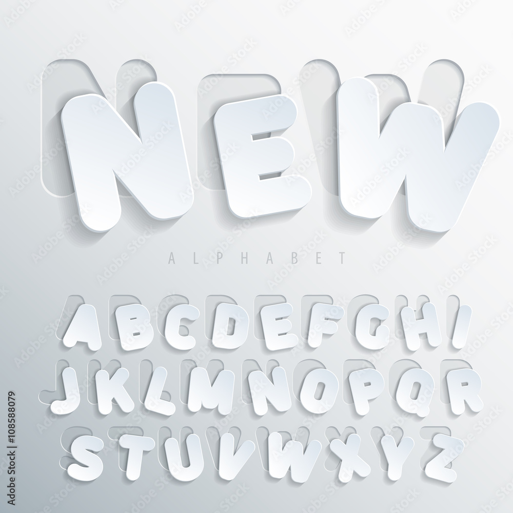 Sticker alphabet. Carved base of white cardboard letters, placed on the ...