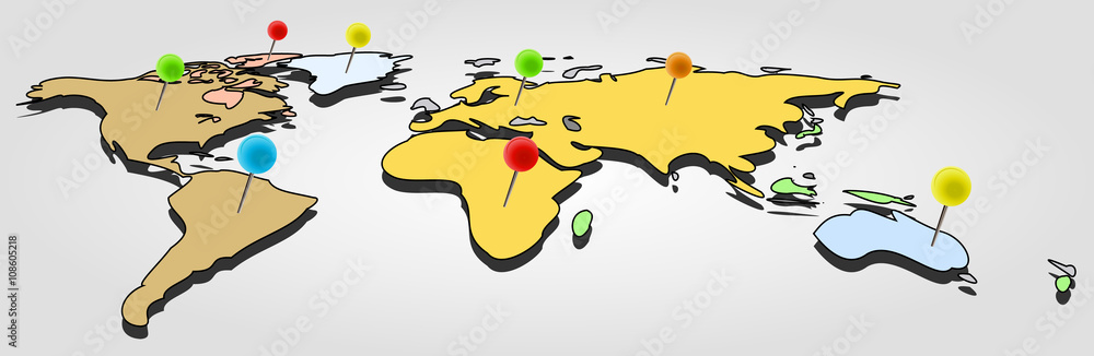 Vector simple and colored world map with office pins Stock Vector ...