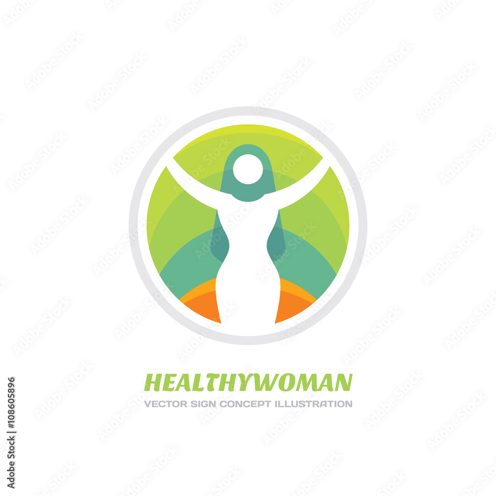 Healthy woman vector logo concept illustration in flat style design ...