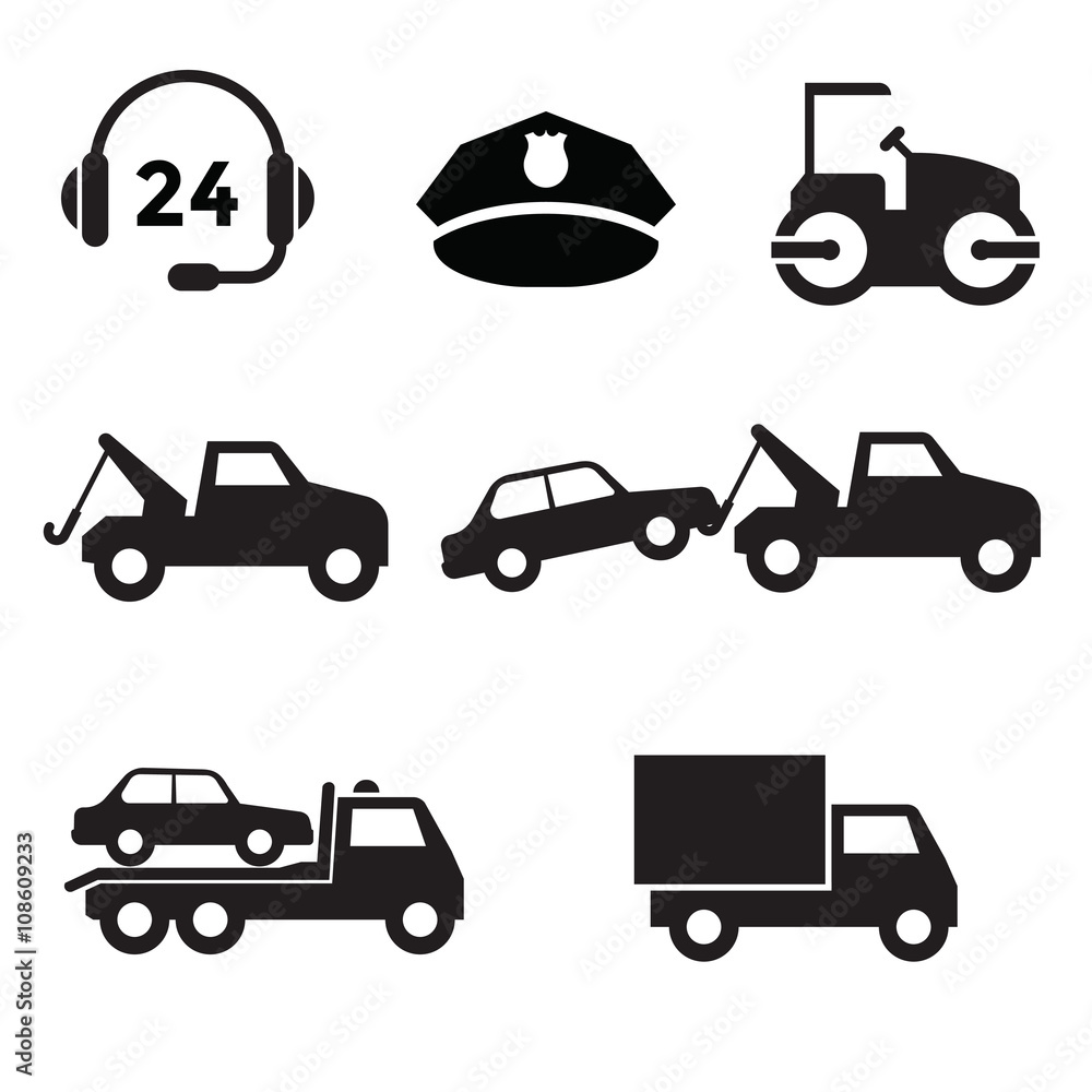 Towing car icon collection with black and flat design Stock Vector ...