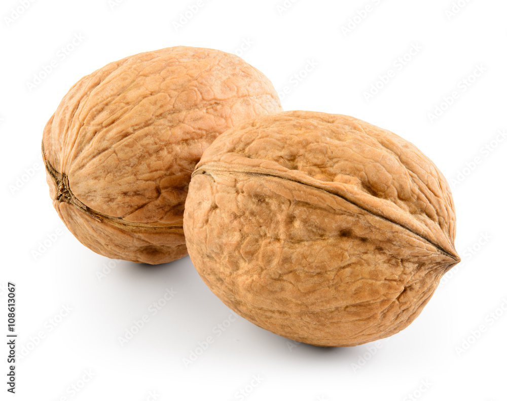 Walnut. Two nuts isolated on white background. With clipping pat Stock ...