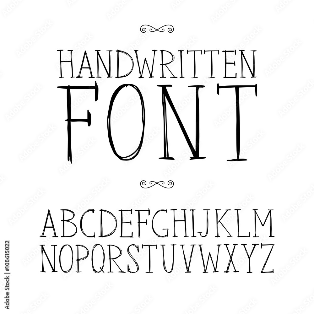 Hand drawn alphabet. Serif elegant light font. Vector illustration ...