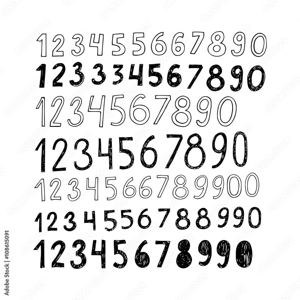 Hand-drawn numbers isolated on white background. Vector set. Stock ...