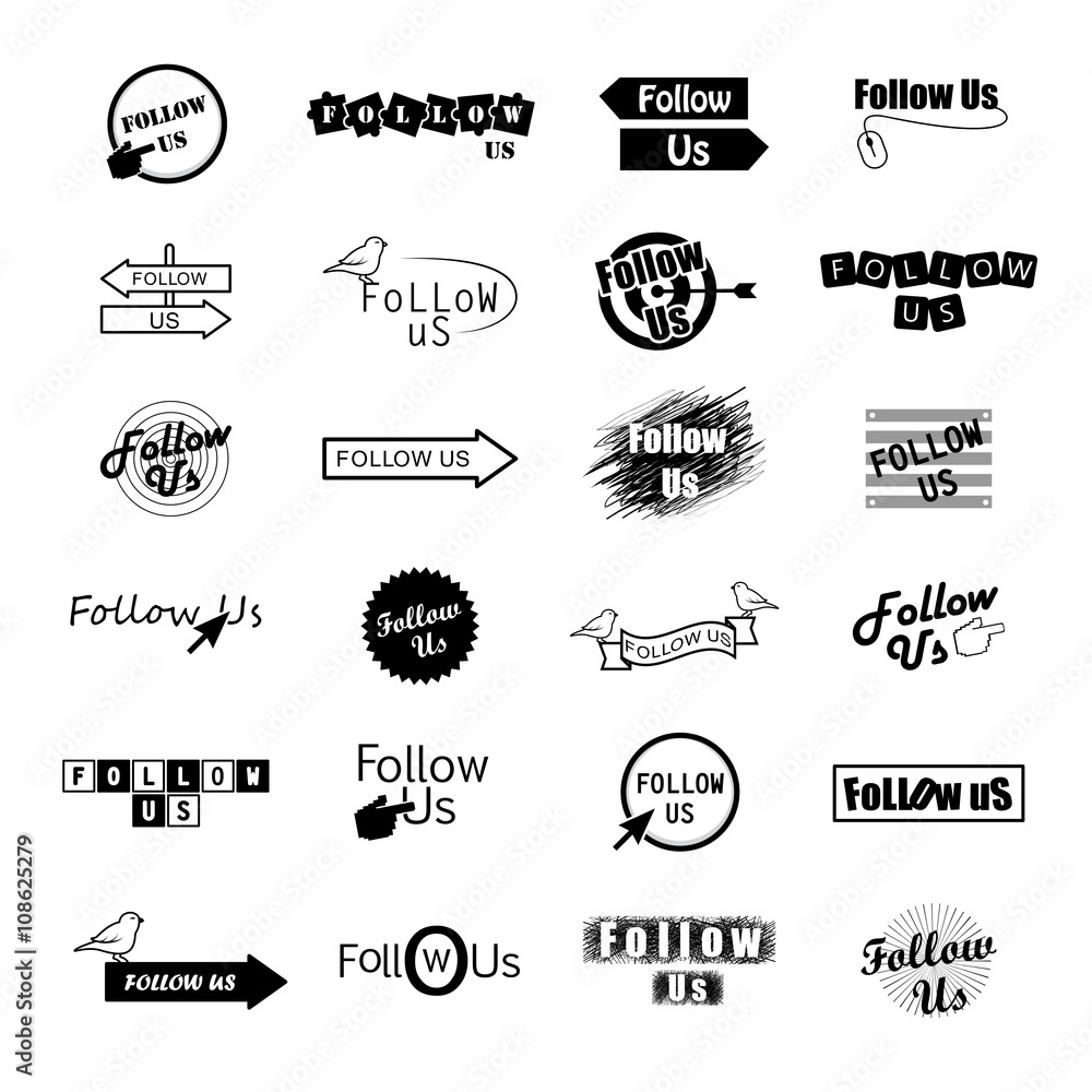 Follow Us Icons Set-Isolated On White Background-Vector Illustration ...