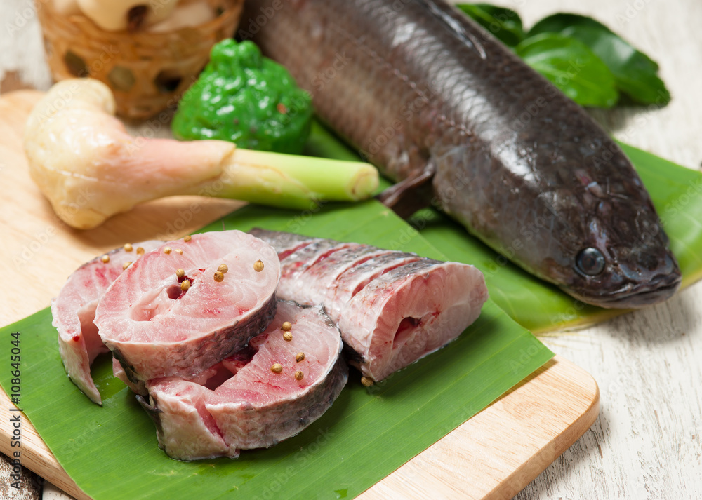 fish meat and Giant snakehead fish with spices Stock Photo | Adobe Stock