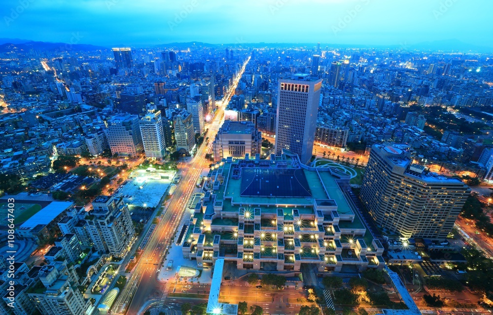 Panoramic night scene of Taipei downtown, View from Taipei 101 ~ A Blue ...