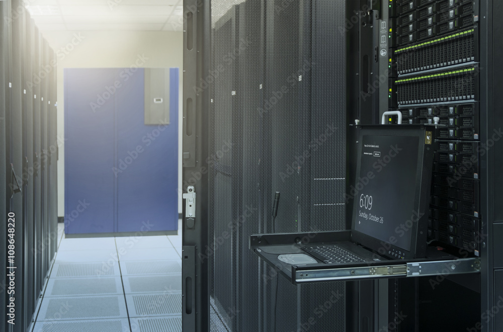 monitor console and server in data center Stock Photo | Adobe Stock