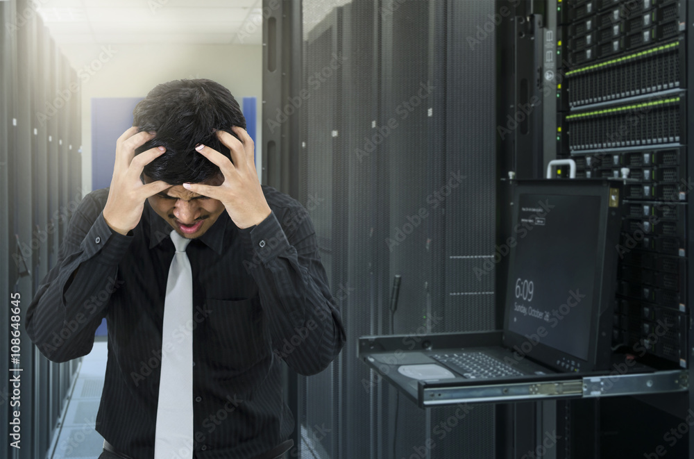 Man seroius fail in data center with trouble of server Stock Photo ...