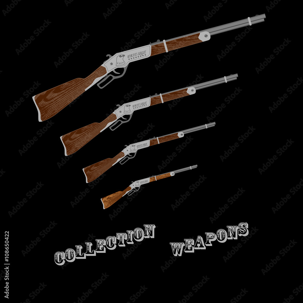 vintage collectible rifle on a black background for designers and print ...