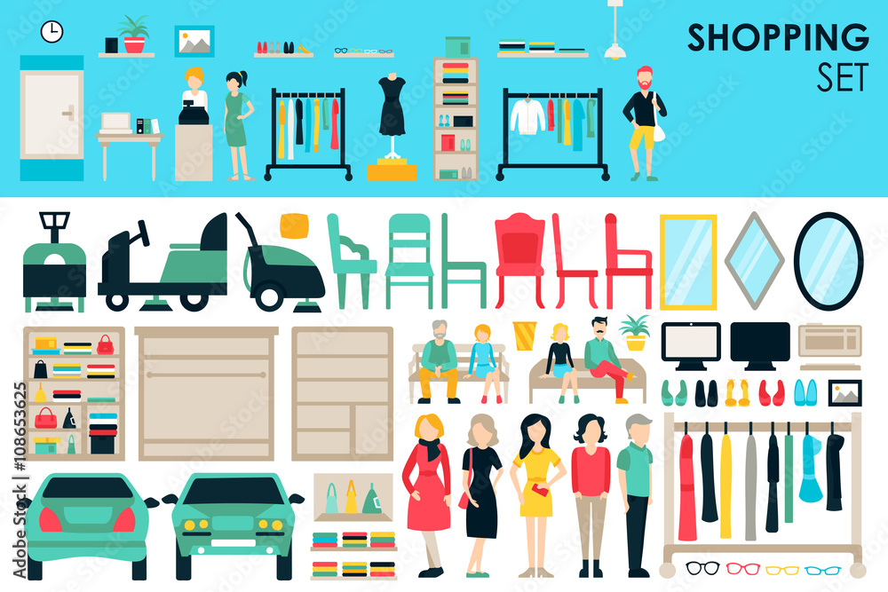 Shopping Big Collection in flat design background concept. Infographic ...