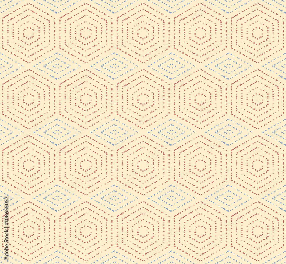 Geometric repeating vector ornament with hexagonal dotted elements ...