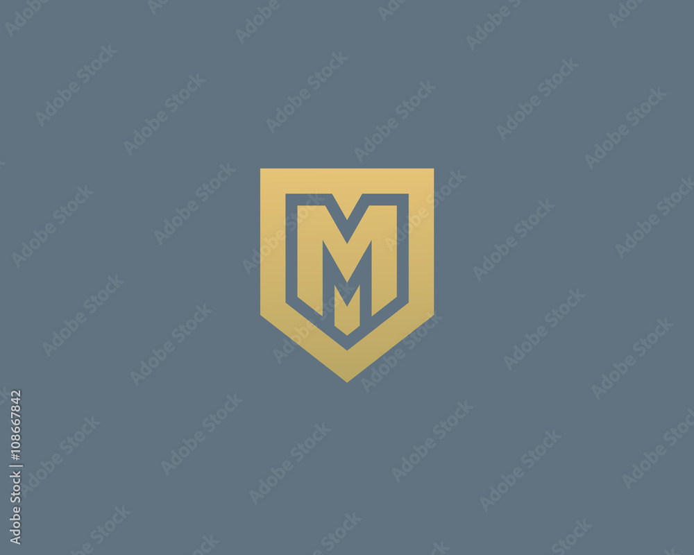 Abstract letter M shield logo design template. Premium nominal monogram ...