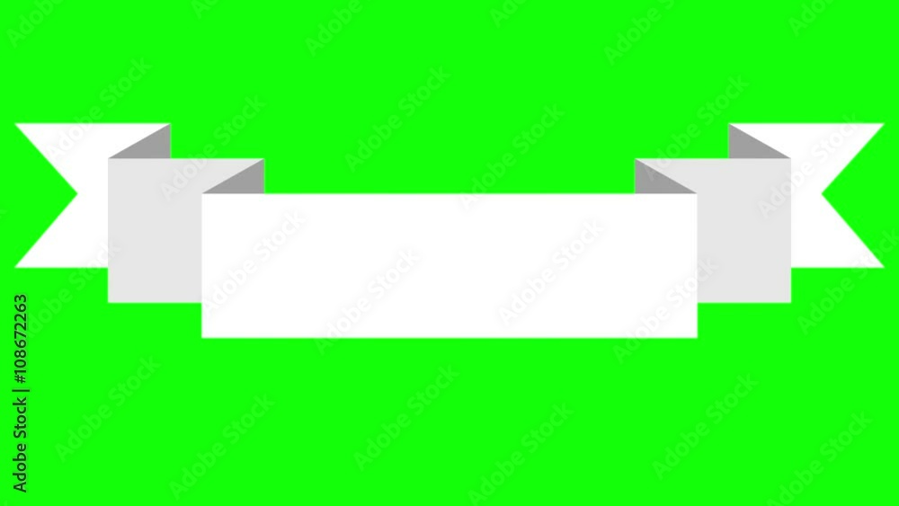 Animated White Ribbon Banner on green screen chroma key. Concept with ...