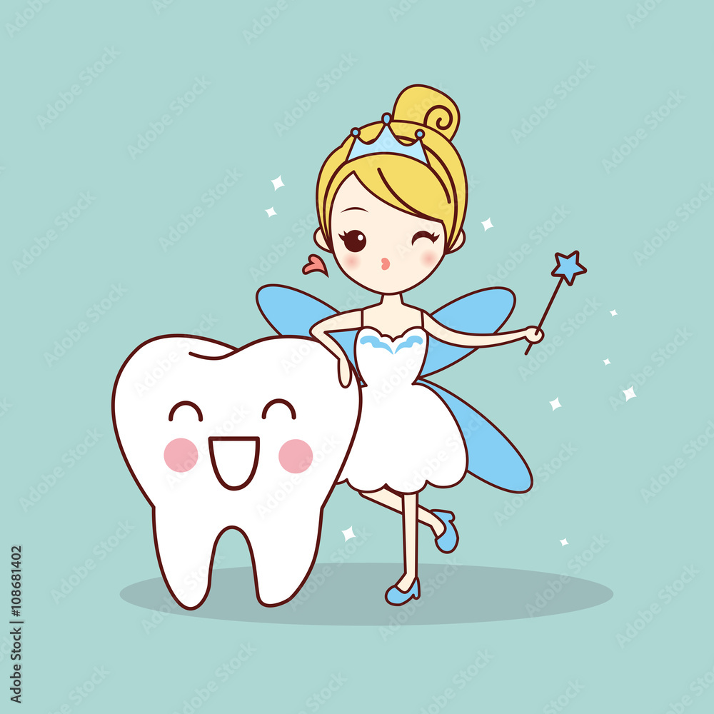 cartoon tooth with tooth fairy Stock Vector | Adobe Stock