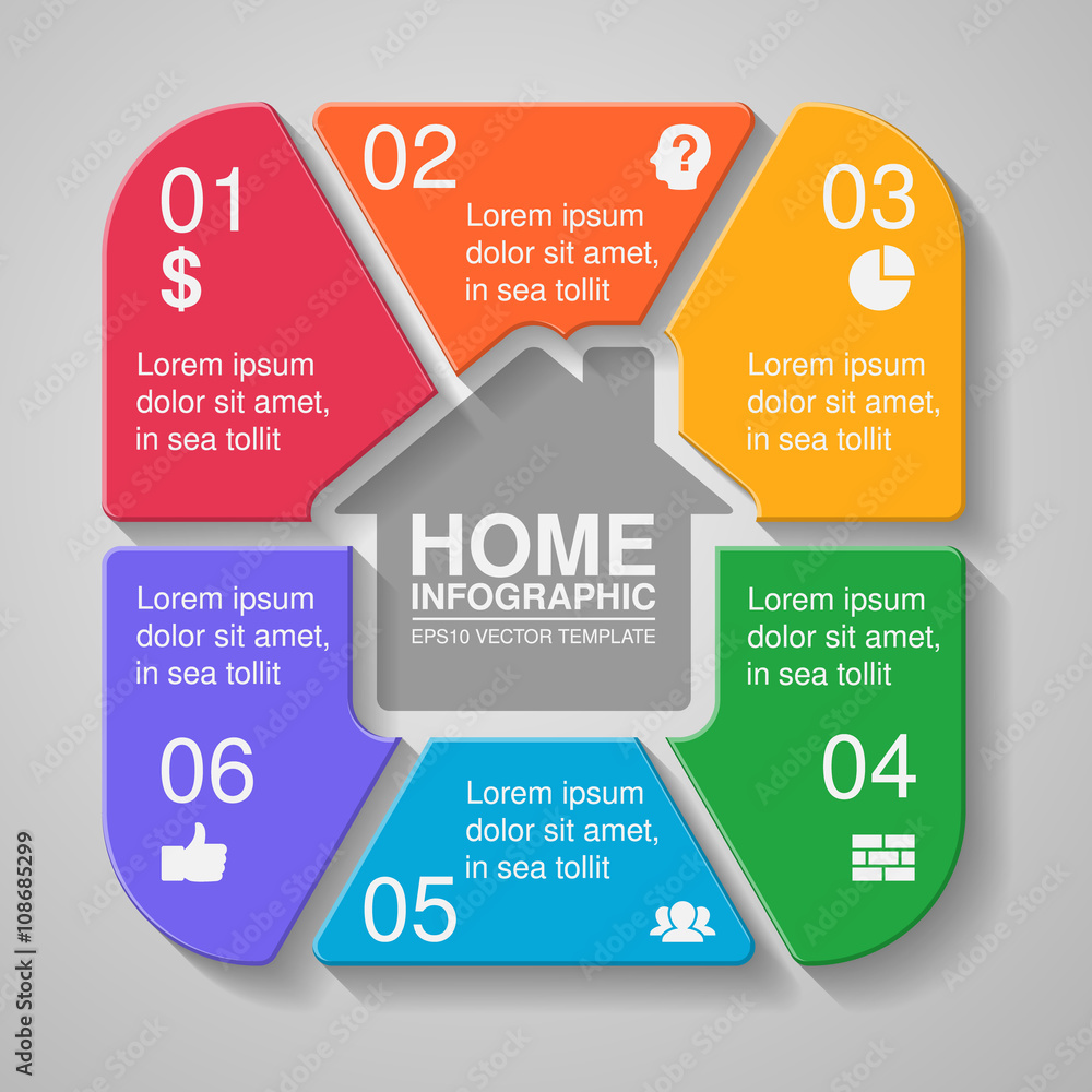 Vector home circular infographic with 6 options Stock Vector | Adobe Stock