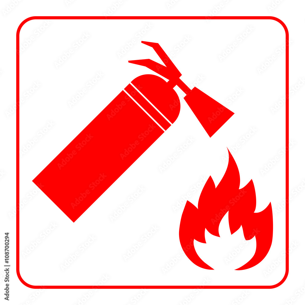 Fire extinguisher icon with flame. Extinguishing sign. Symbol of safety ...