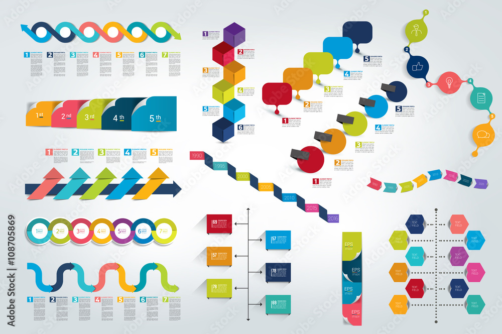 Big set of Infographic timeline report, template, chart, scheme. Vector ...