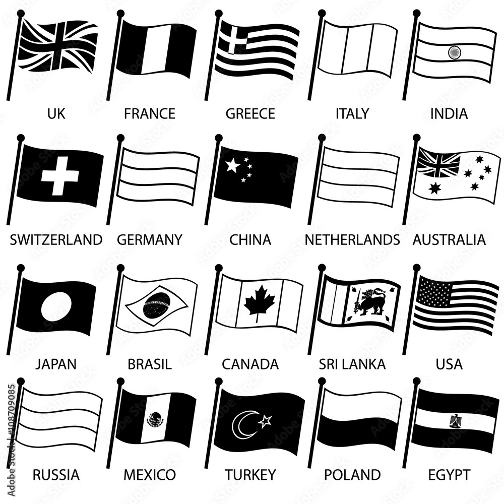 simple curved flags of different country collection eps10 Stock Vector ...