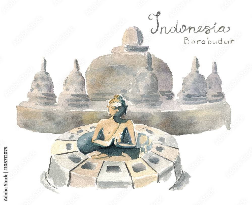 Watercolor hand drawn sketch illustration architecture landmark of ...