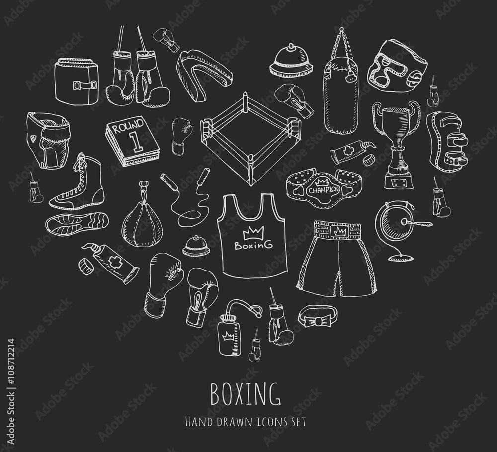Hand drawn doodle boxing icons set Vector illustration Sketchy sport ...
