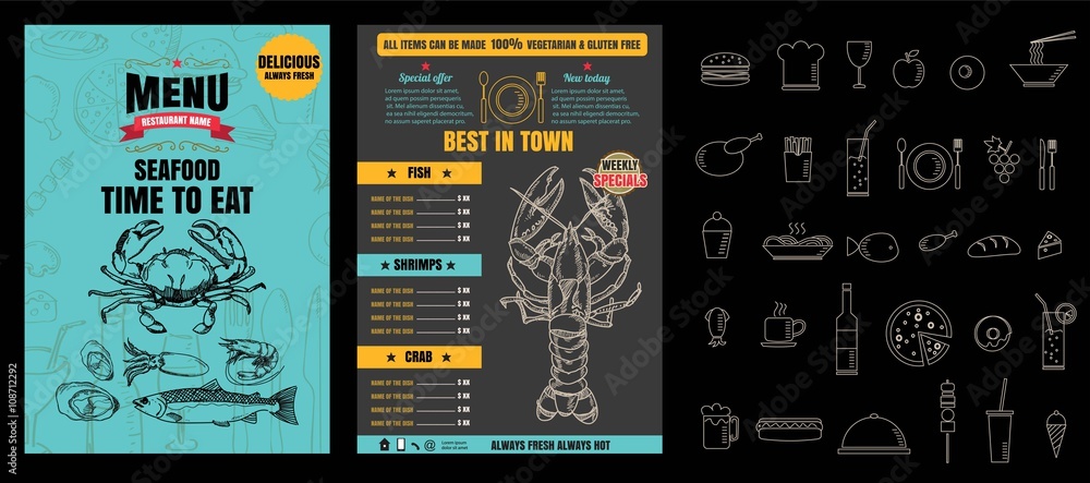 Brochure or poster Restaurant seafood menu with Chalkboard Back Stock ...