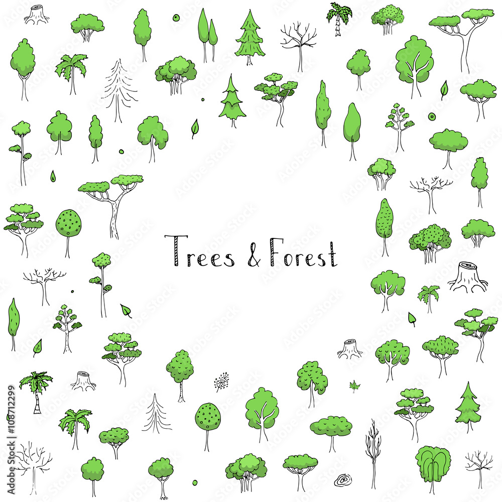 Hand drawn doodle stylized vector tree collection Vector tree ...