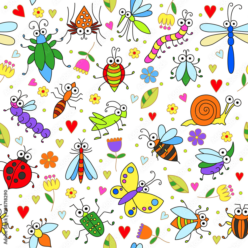 Seamless background with funny cartoon insects Stock-Illustration ...