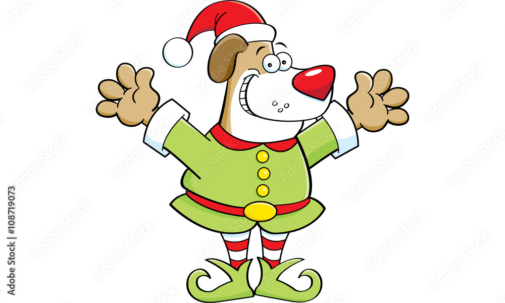 Cartoon illustration of a dog dressed as an elf. Stock Illustration ...