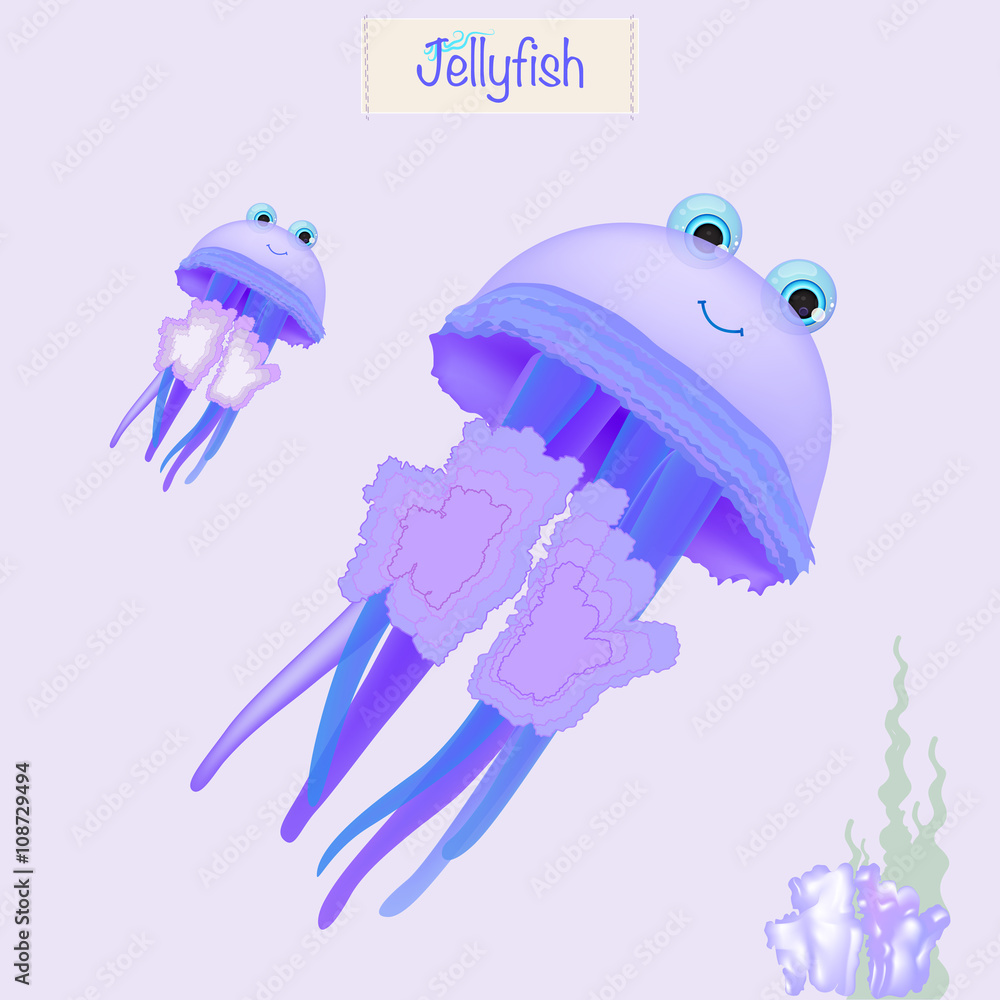 Cute smiling jellyfish. Print for children's wear, greeting cards, menu ...