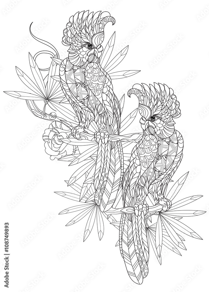 Zentangle stylized parrot.Hand drawn vector illustration. Sketch for ...