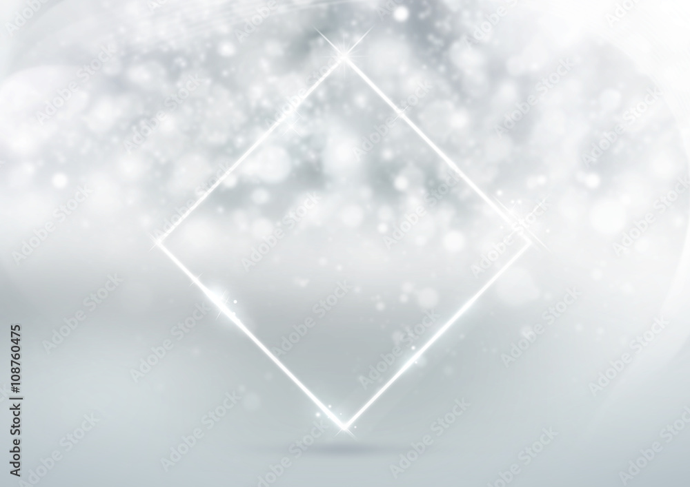 Glass glossy diamond sparkling square shape on blur silver background ...