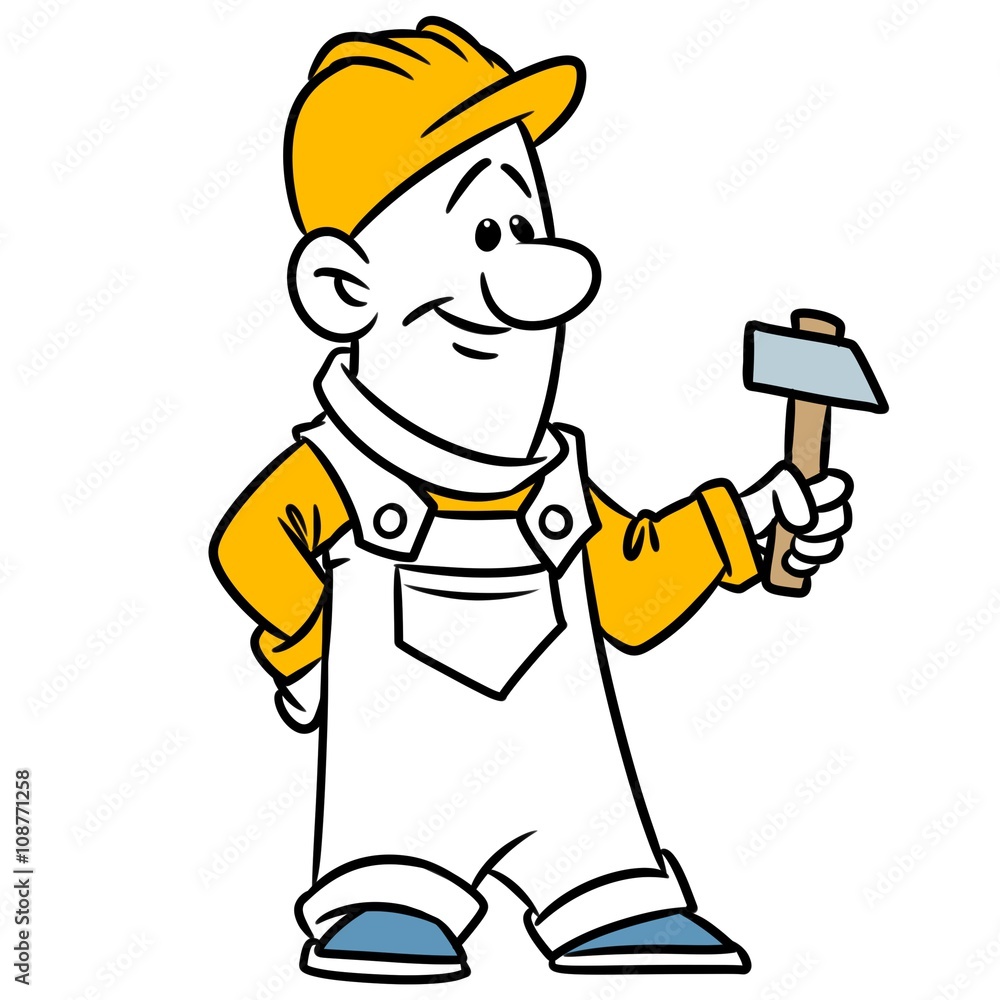 Builder man hammer cartoon illustration Stock Illustration | Adobe Stock