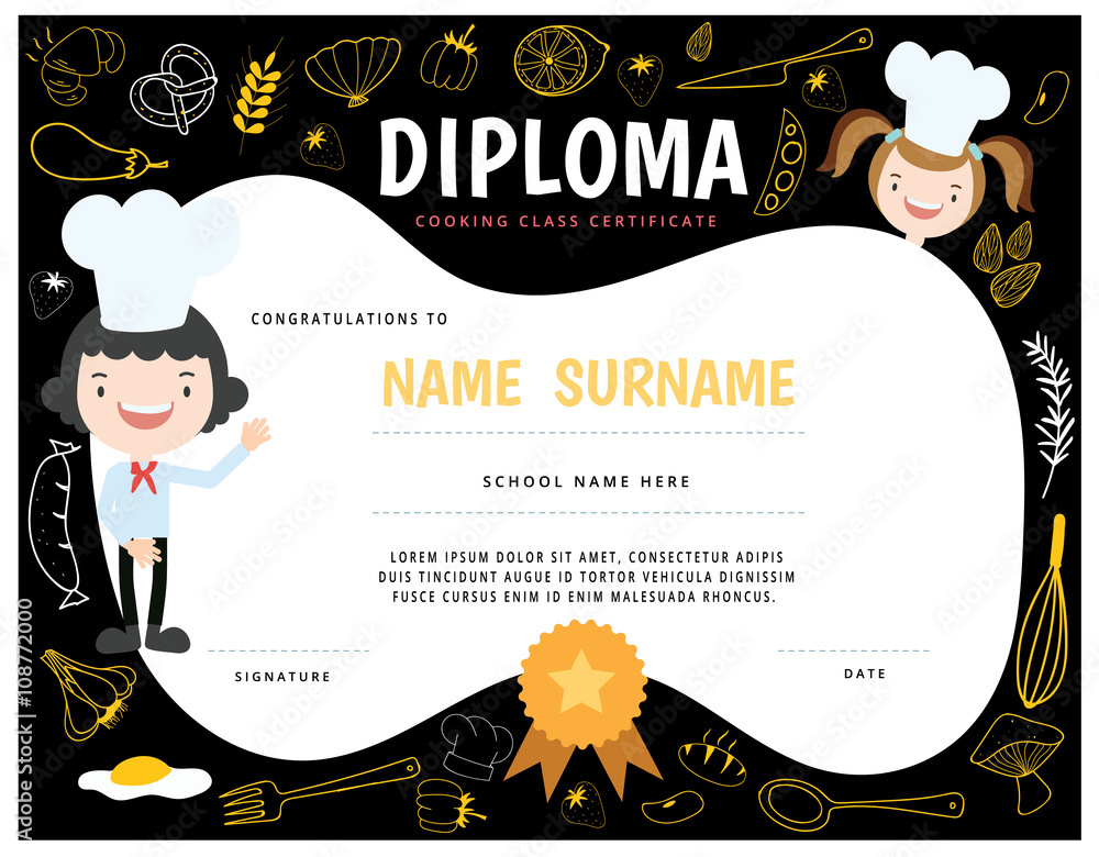 Preschool Elementary school Kids Diploma certificate template. Full ...