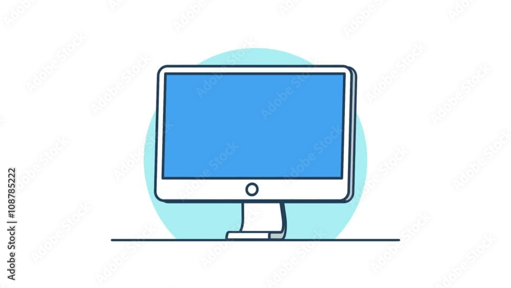 Simple monitor rotation 360 degrees. Looped animation. Line art style ...