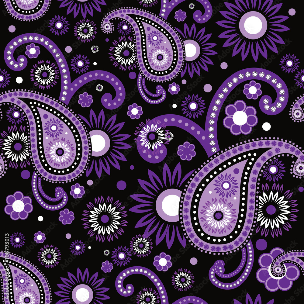 Violet and purple paisley seamless pattern. EPS 10 vector. Stock Vector ...