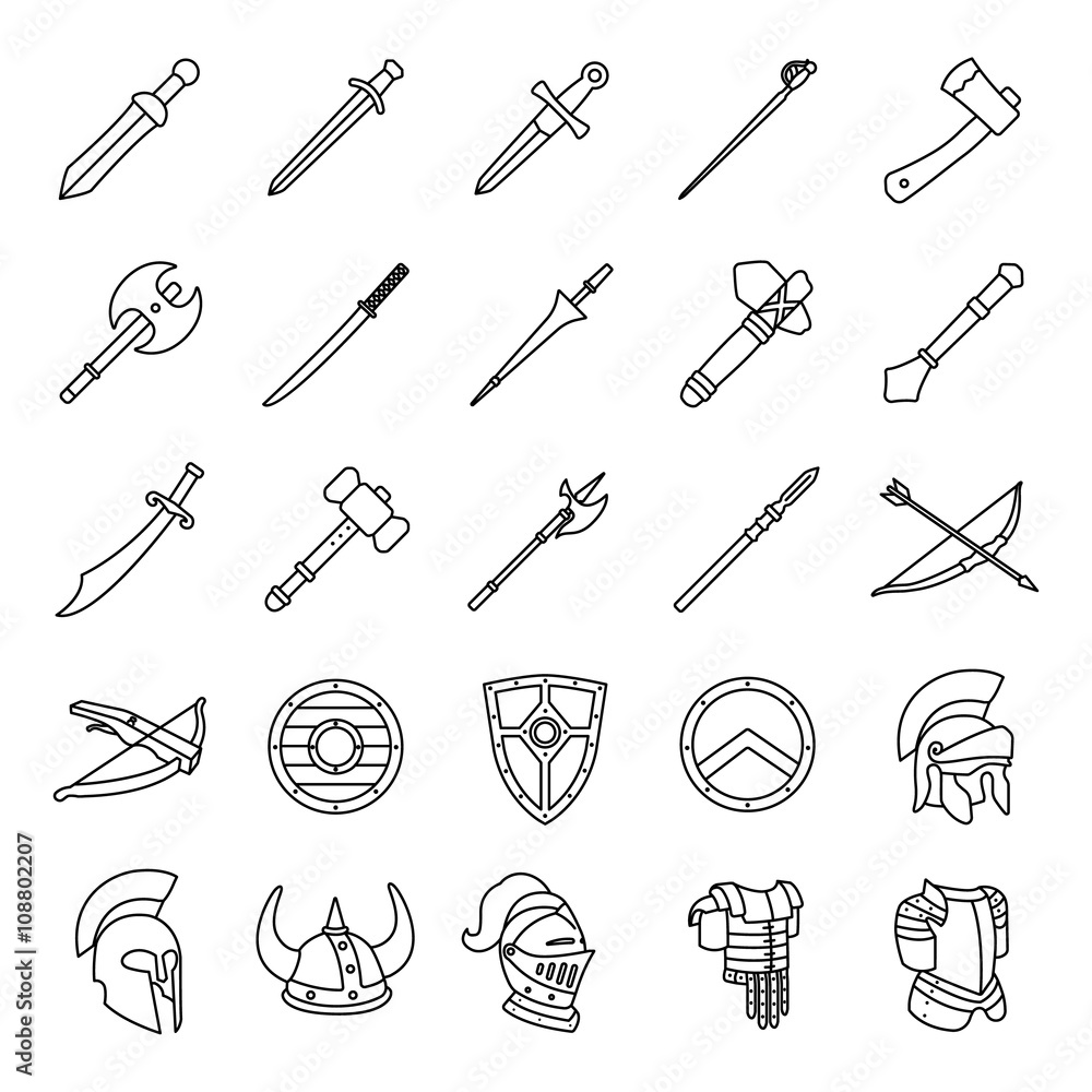 Arms and Armor outlines vector icons Stock Vector | Adobe Stock