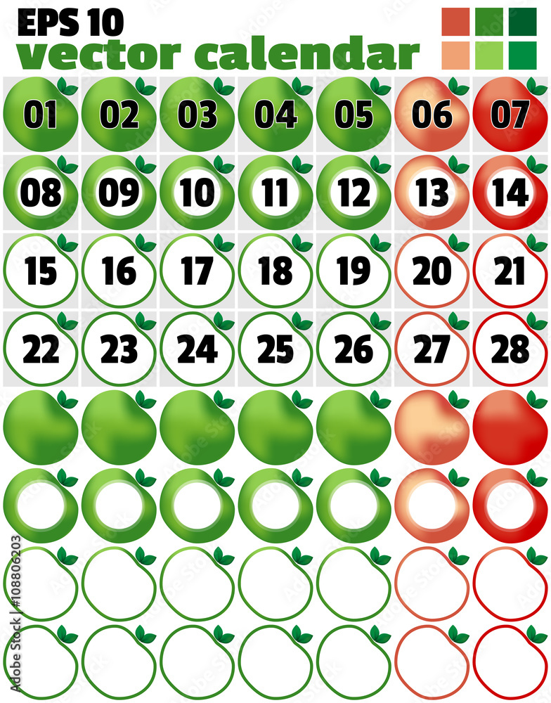 Template for production of a calendar. With an example of filling and ...