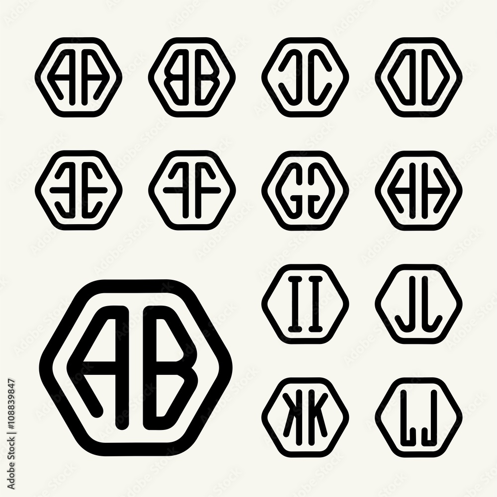 Set 1 template letters to create monograms of two letters inscribed in ...