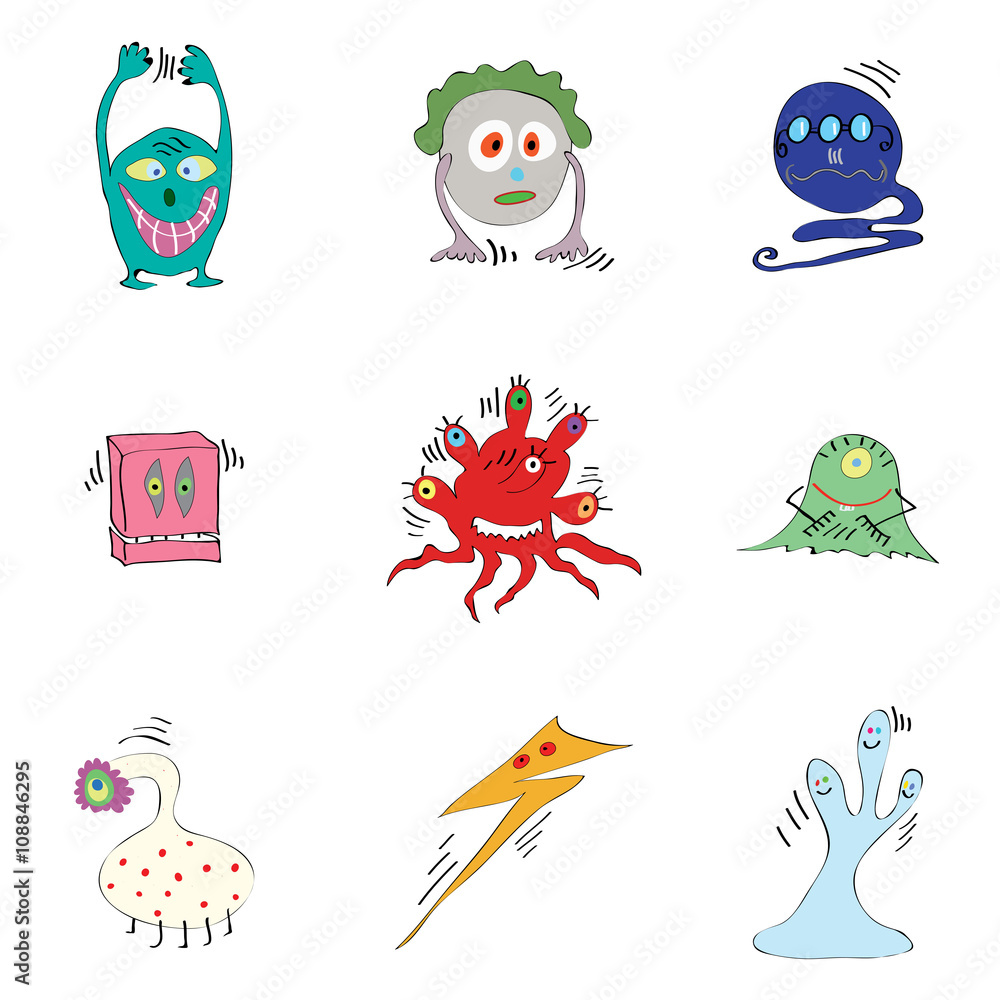 germs viruses bacteria/vector set of fictional monsters colored ...