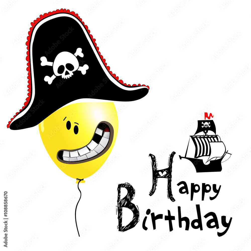 Happy Birthday card smile pirate Stock Vector | Adobe Stock
