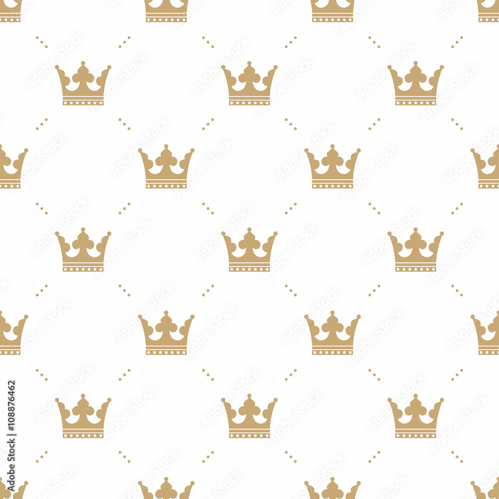 Seamless pattern in retro style with a gold crown on a white background ...
