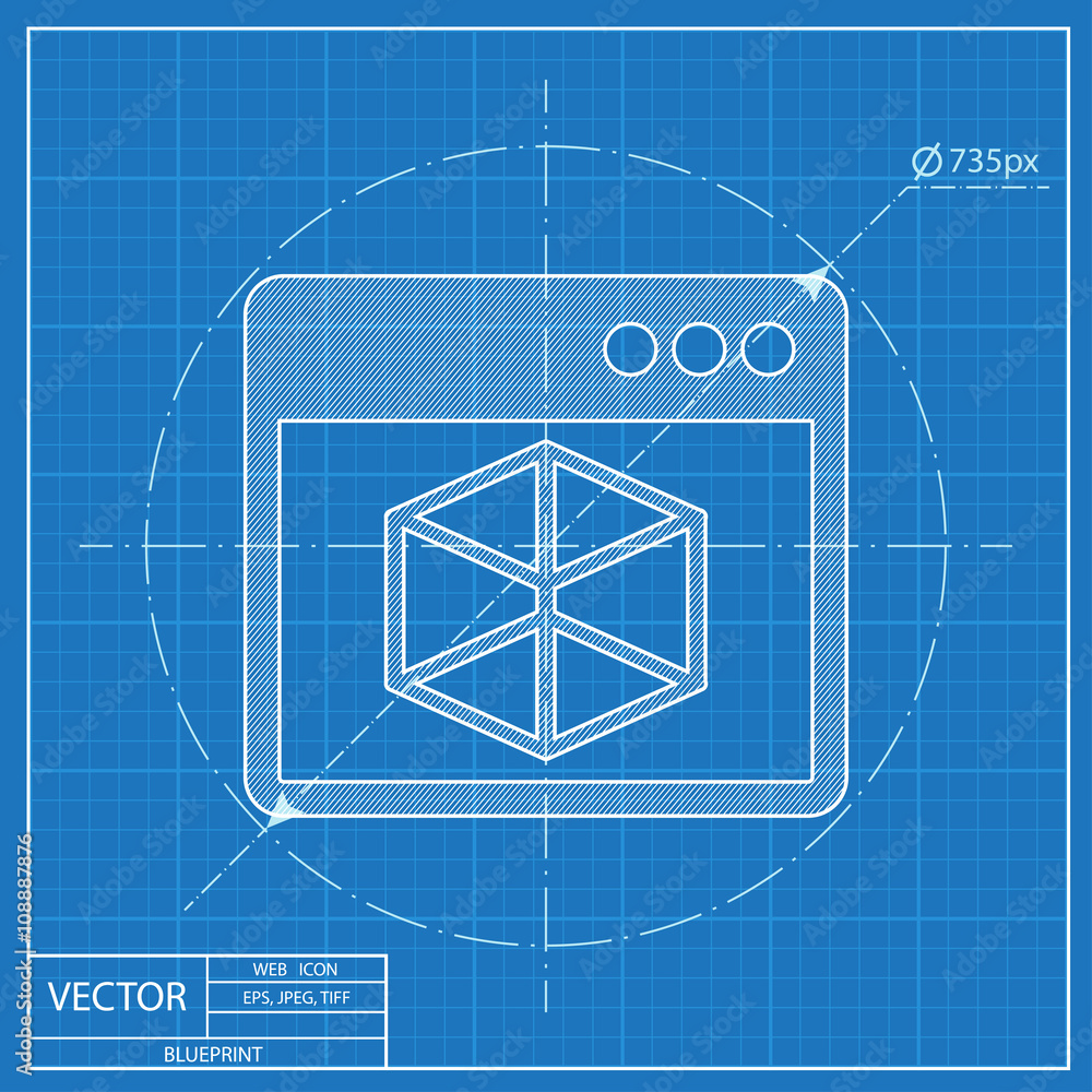 Vector icon of 3d program window. Blueprint style Stock Vector | Adobe ...