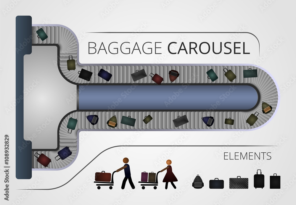 The Baggage carousel construction. Illustration includes people ...