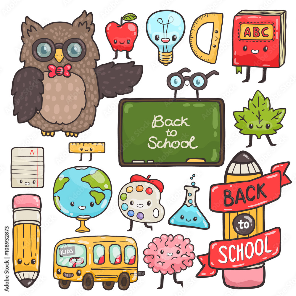 Cute cartoon characters. Back to school background Stock Vector | Adobe ...