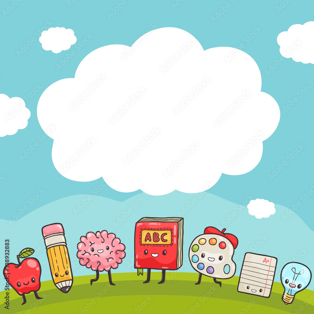 Cute cartoon characters. Back to school background Stock Vector | Adobe ...