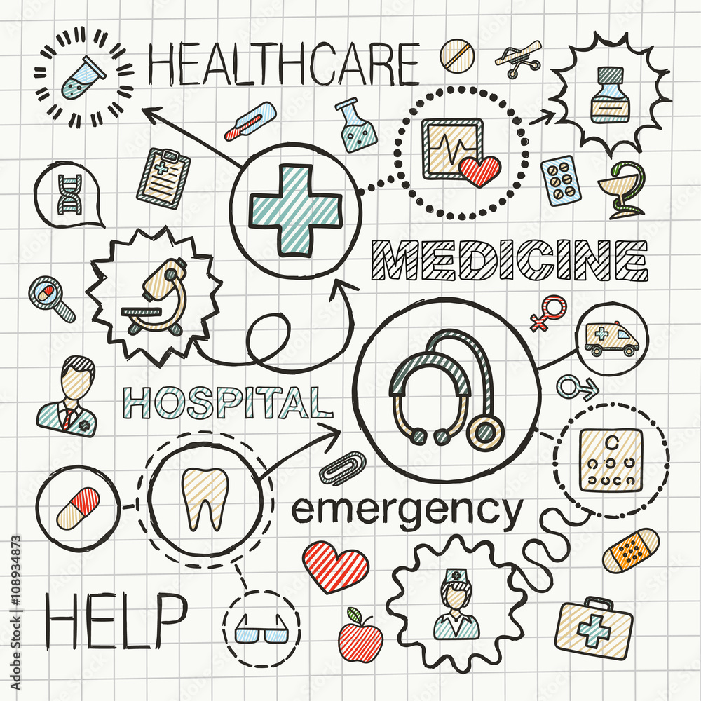 Medical hand draw integrated icons set. Vector sketch infographic ...