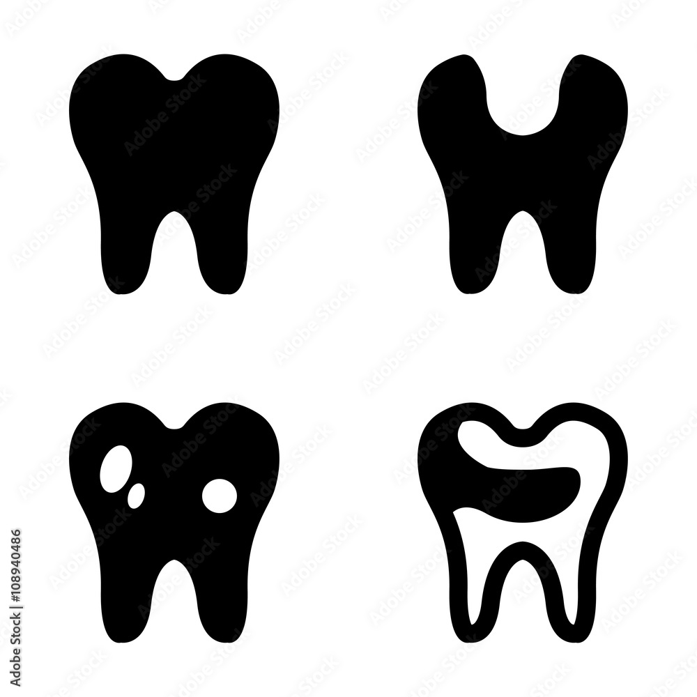 Vector black teeth icons set on white background. Tooth icon, dental ...