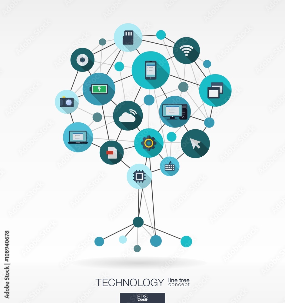 Abstract technology background with lines, connected circles ...