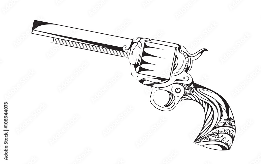 Revolver Tattoo Stencil